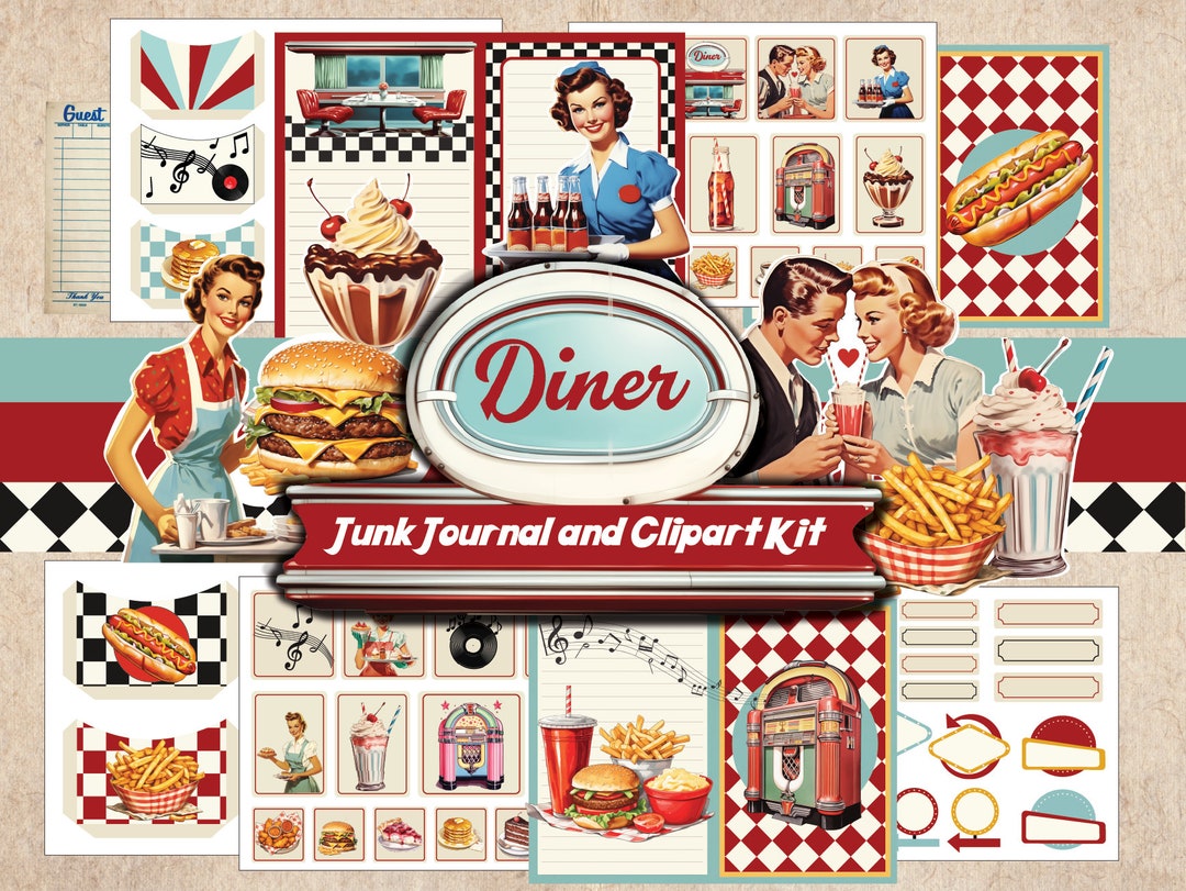 Retro Diner Junk Journal and Clipart Kit, Vintage American Diner ...