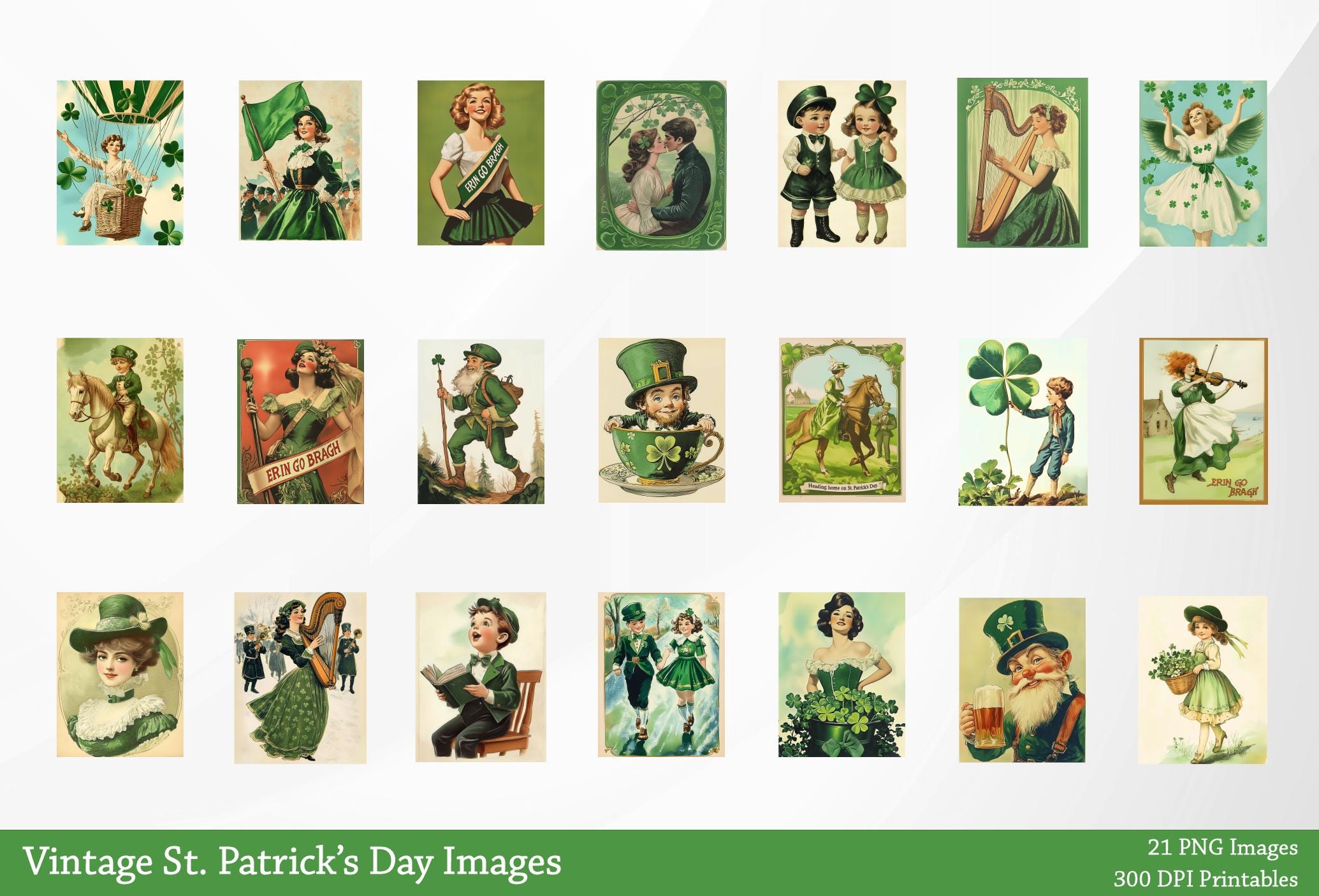 Vintage St. Patrick's Day Image Bundle, Irish Illustrations Clipart ...
