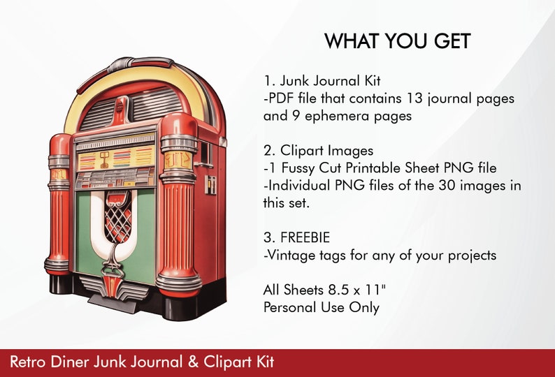 Retro Diner Junk Journal and Clipart Kit, Vintage American Diner ...