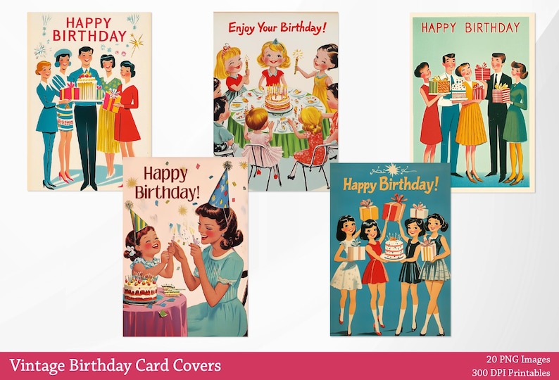 Vintage Birthday Card Covers Retro Birthday Art Images Kitsch 1950s ...