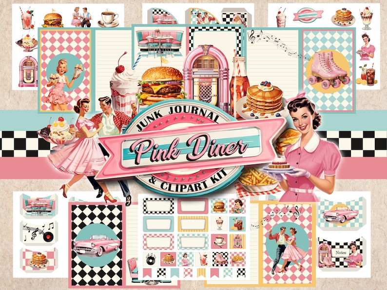 Retro Diner Junk Journal and Clipart Kit, Soda Shop American Diner ...
