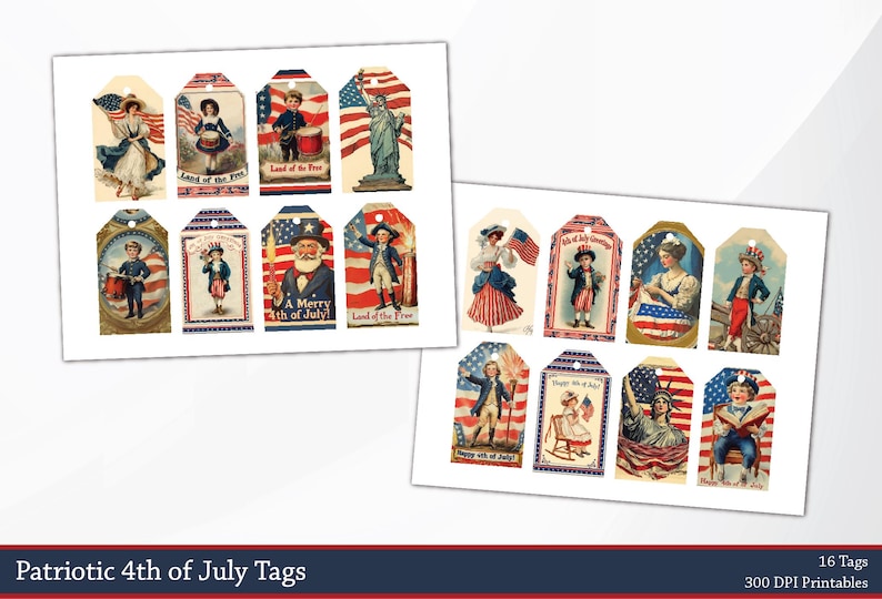 Vintage 4th of July Tags, Independence Day USA America Image Bundle ...