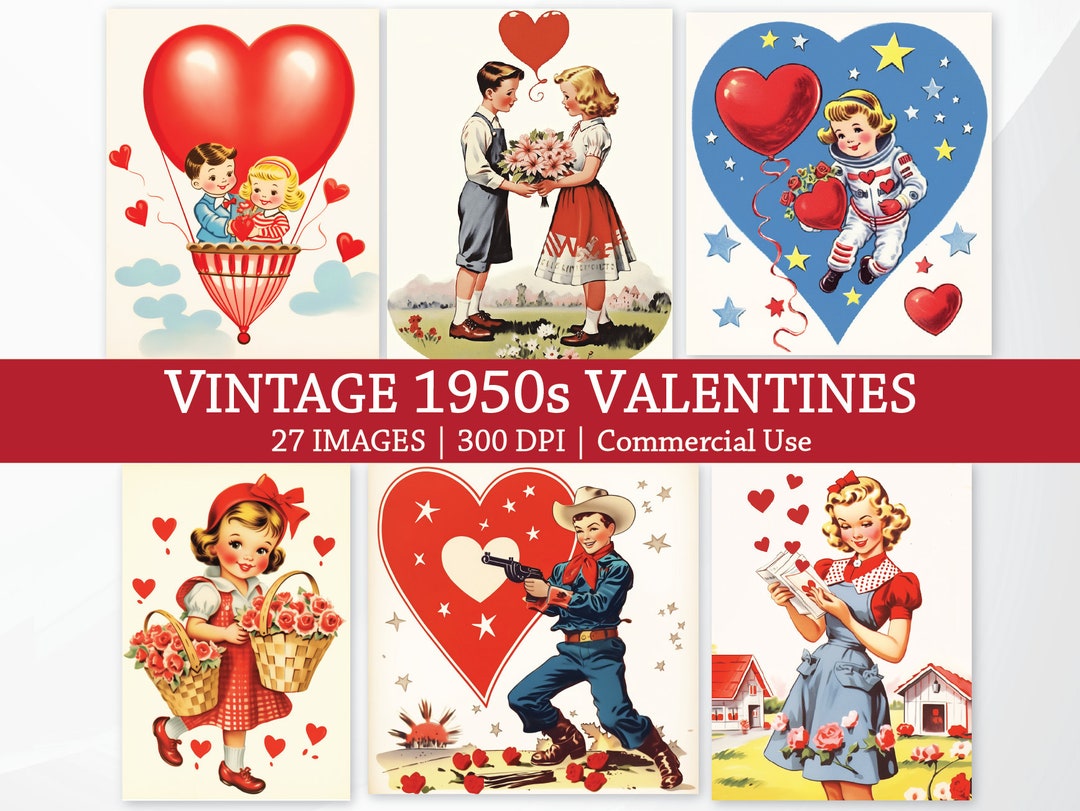 Vintage 1950s Valentine's Day Illustrations Images Retro Greeting Card ...
