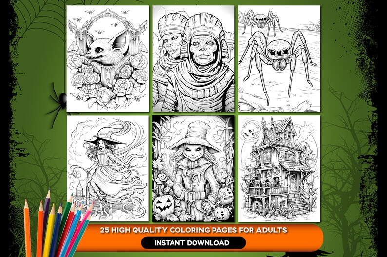25 Horror Halloween Coloring Pages, Printable Gothic Macabre Pumpkin ...