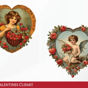 Vintage Valentine's Day Clipart PNG, Victorian Valentine Hearts Old ...