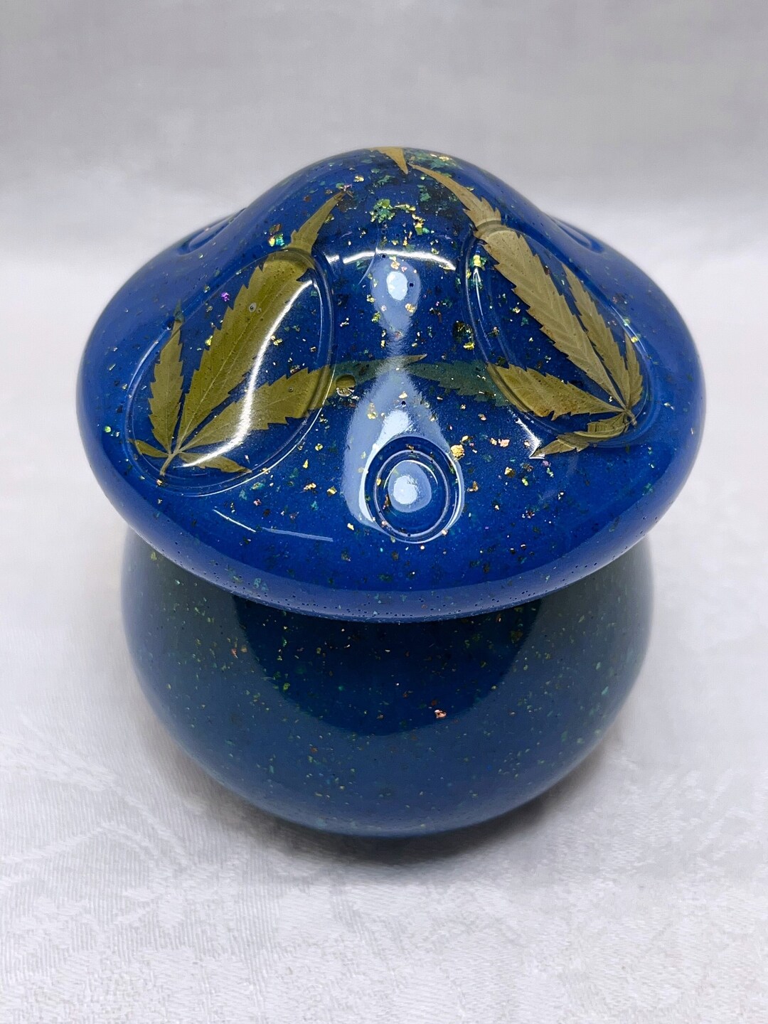Blue Mushie Stash Jar / Real Weed Leaves / Resin Mushroom / 2-piece - Etsy