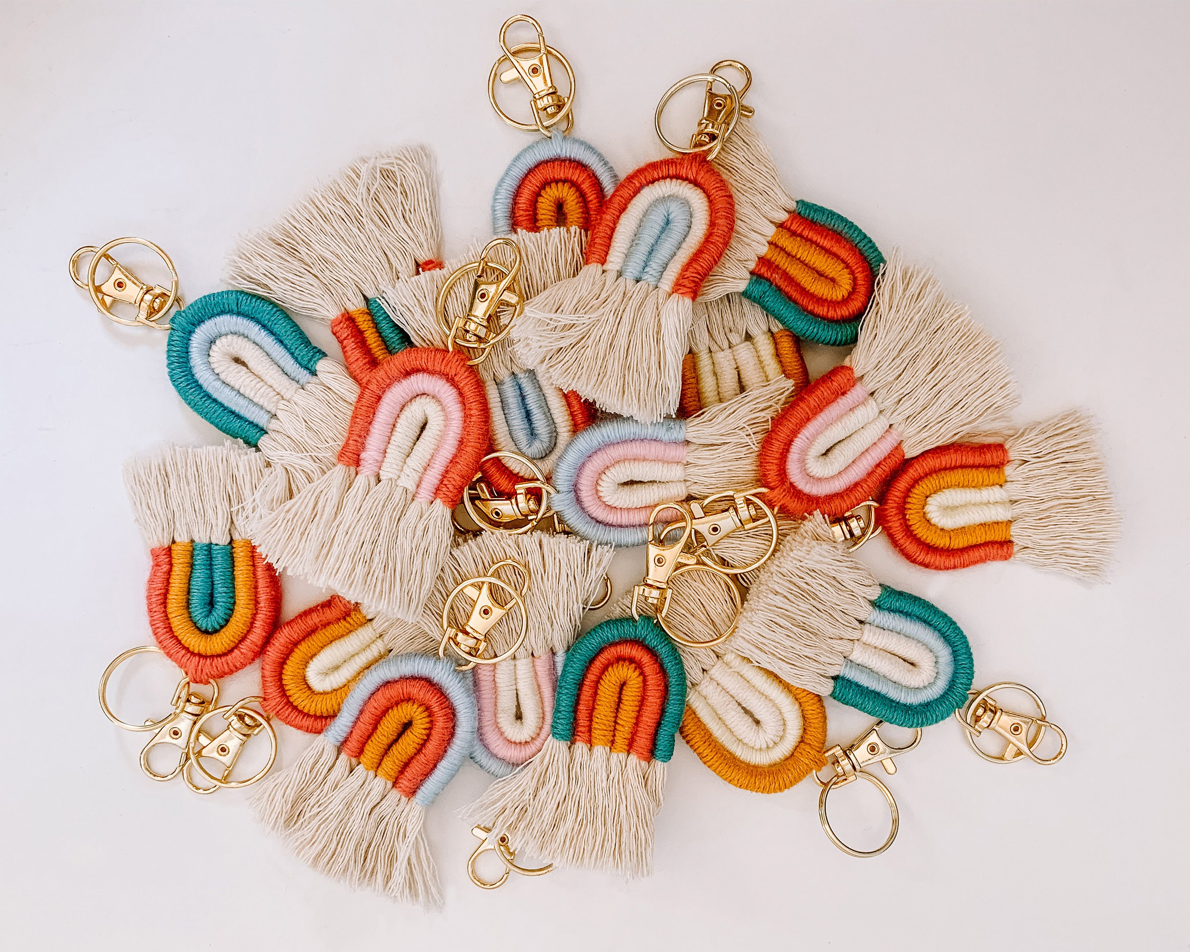 Rainbow Macrame Keychain Boho Accessory Rainbow Keyring | Etsy