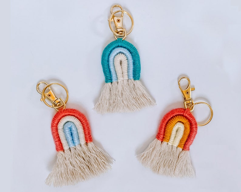 Rainbow Macrame Keychain Boho Accessory Rainbow Keyring | Etsy