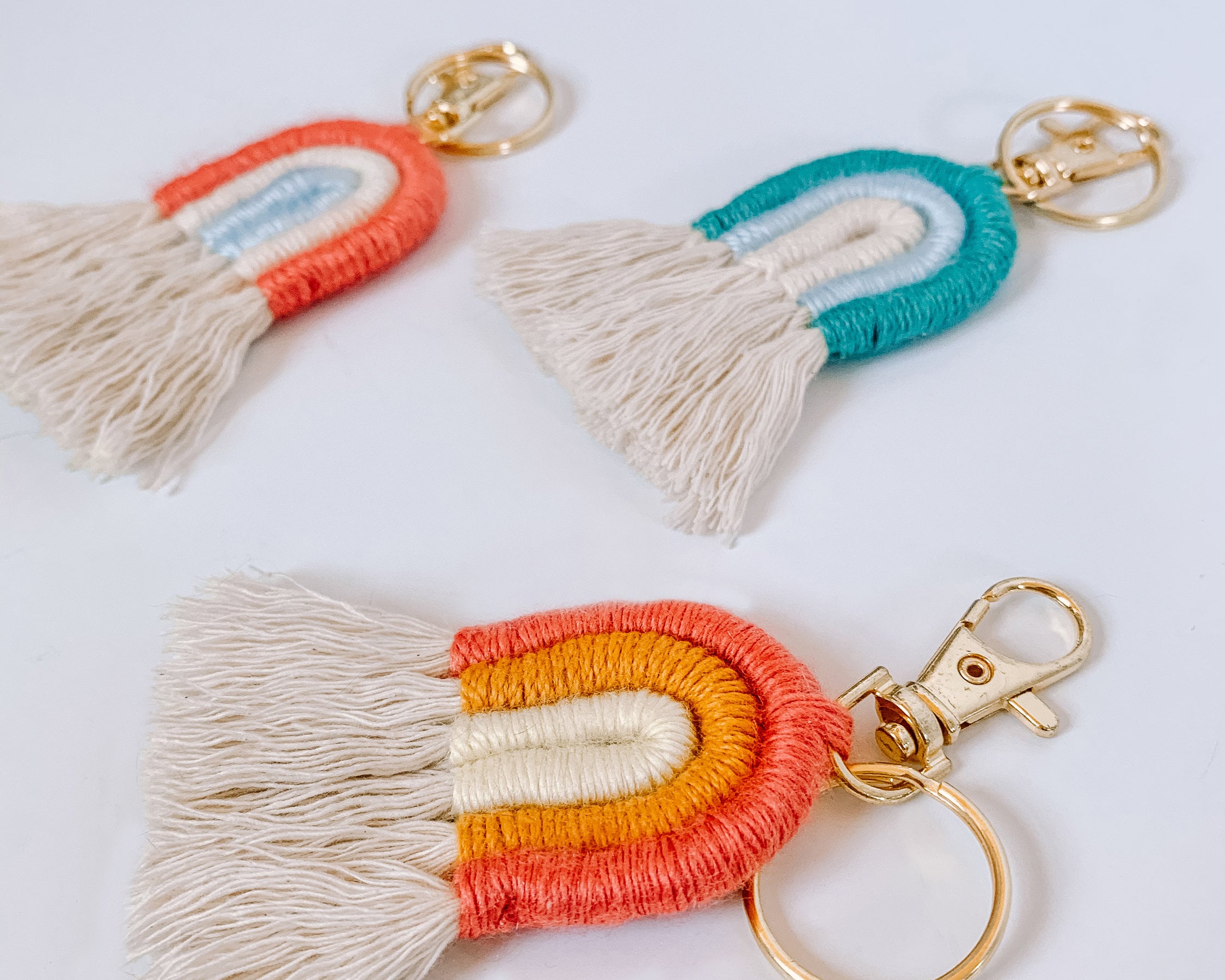 Rainbow Macrame Keychain Boho Accessory Rainbow Keyring | Etsy