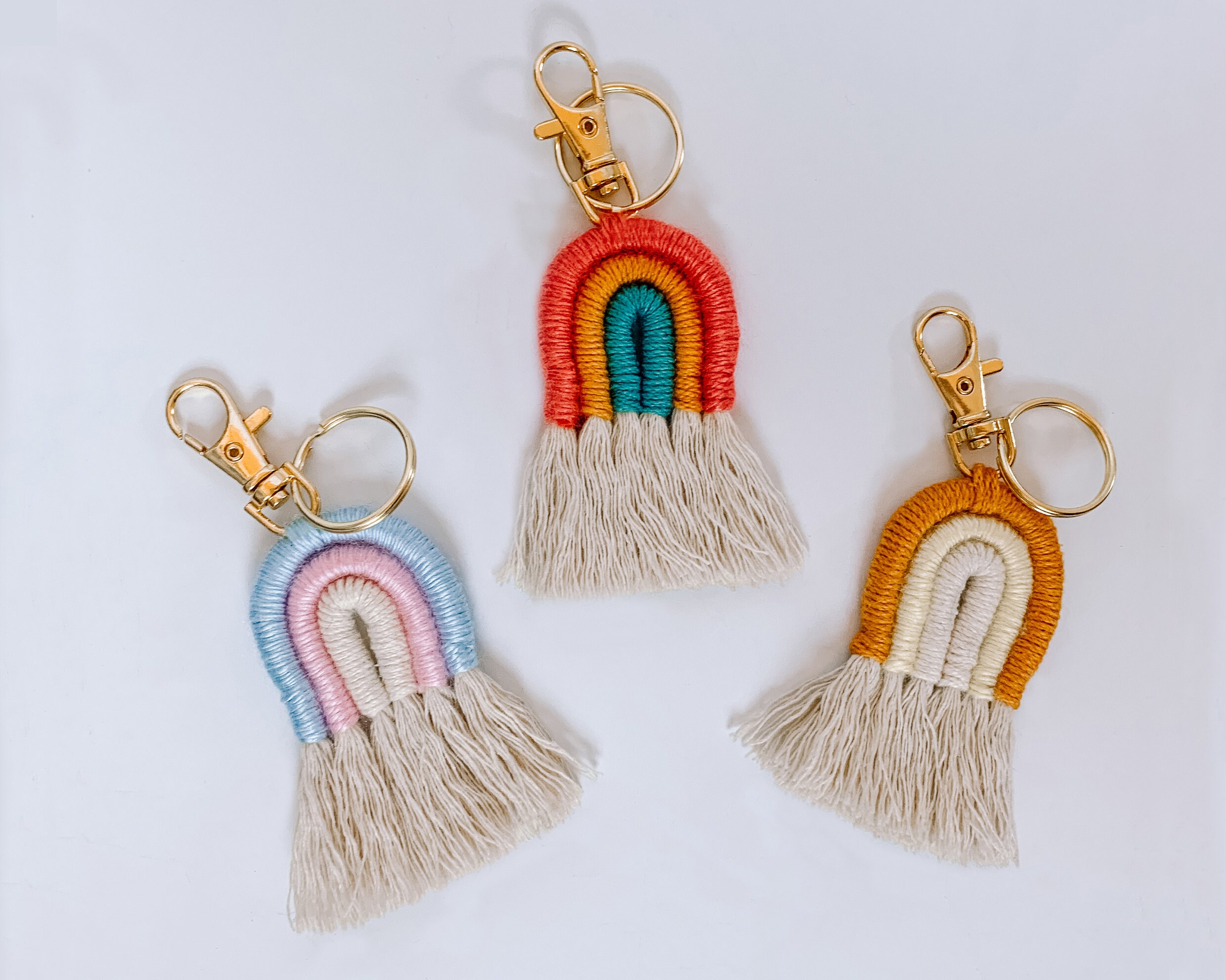 Rainbow Macrame Keychain Boho Accessory Rainbow Keyring | Etsy