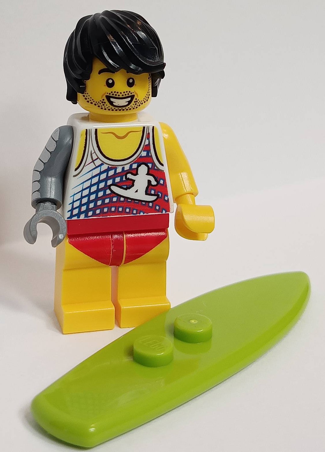 Surfer W/ Prosthetic Arm Limb Difference Amputee Minifigure & Surfboard ...