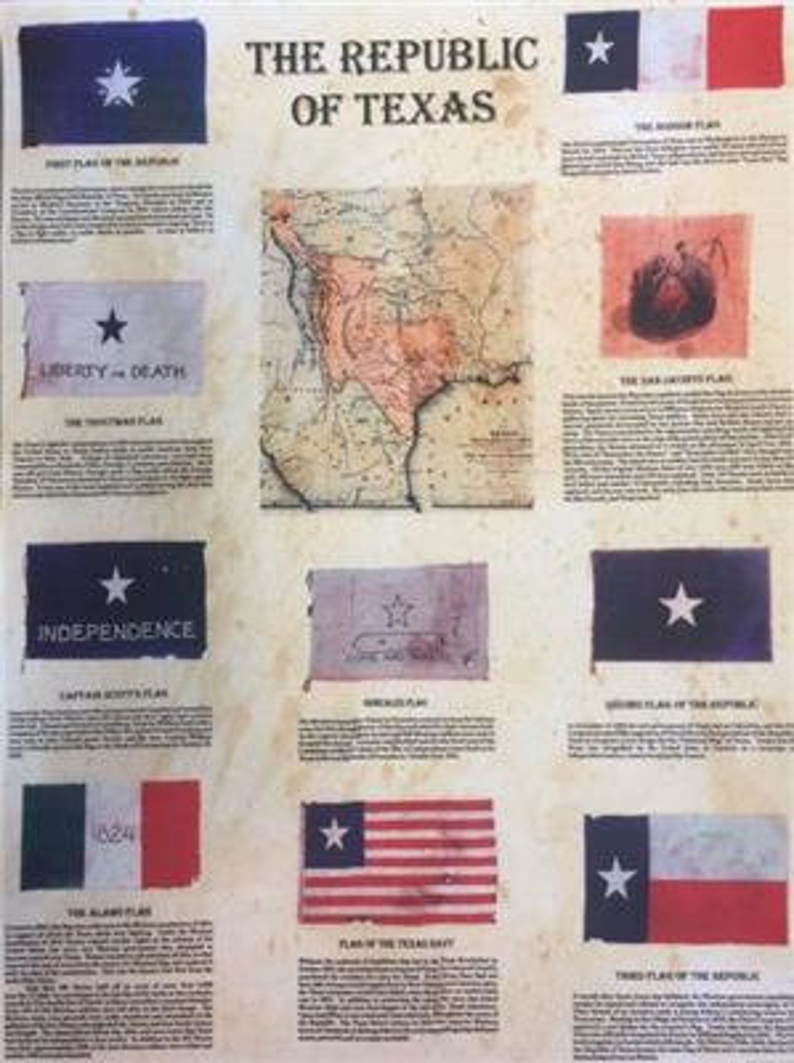 The Republic of Texas Flags & Map - Etsy
