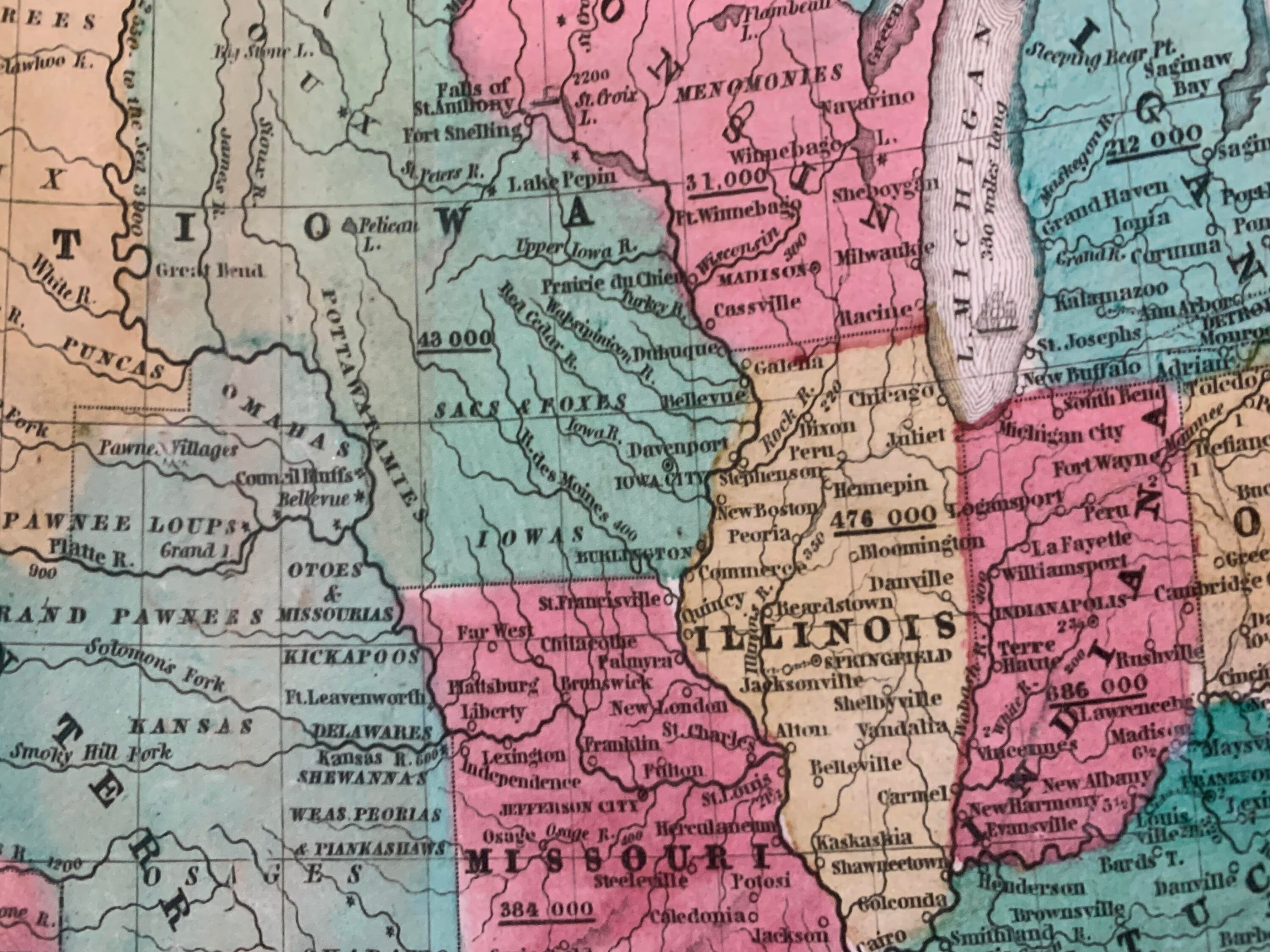 Old Antique 1839 Map of the United States, Republic of Texas & Indian ...