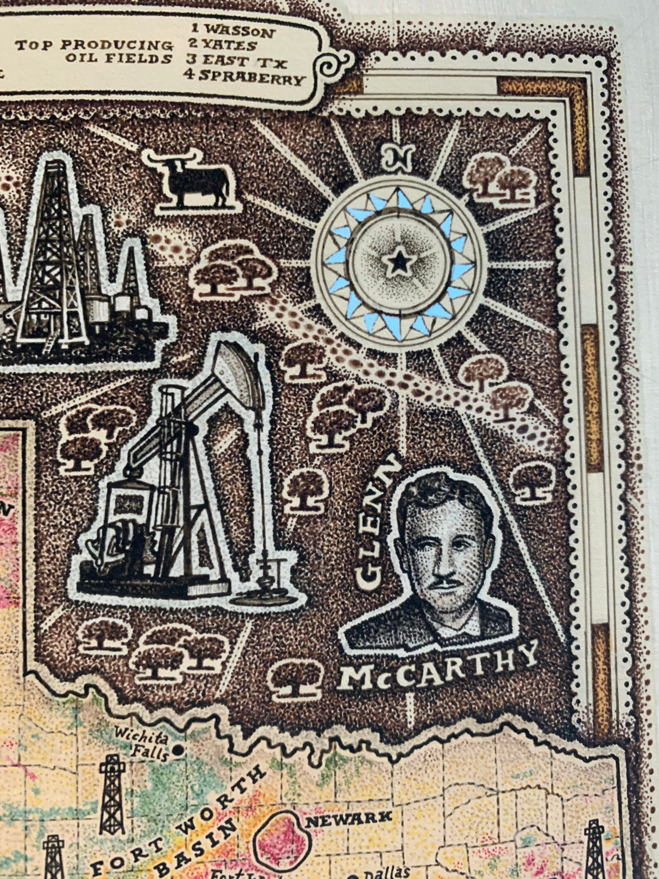 Texas Oil & Gas Map, Giclee Fine Art Paper, Permian Basin, Spindletop ...