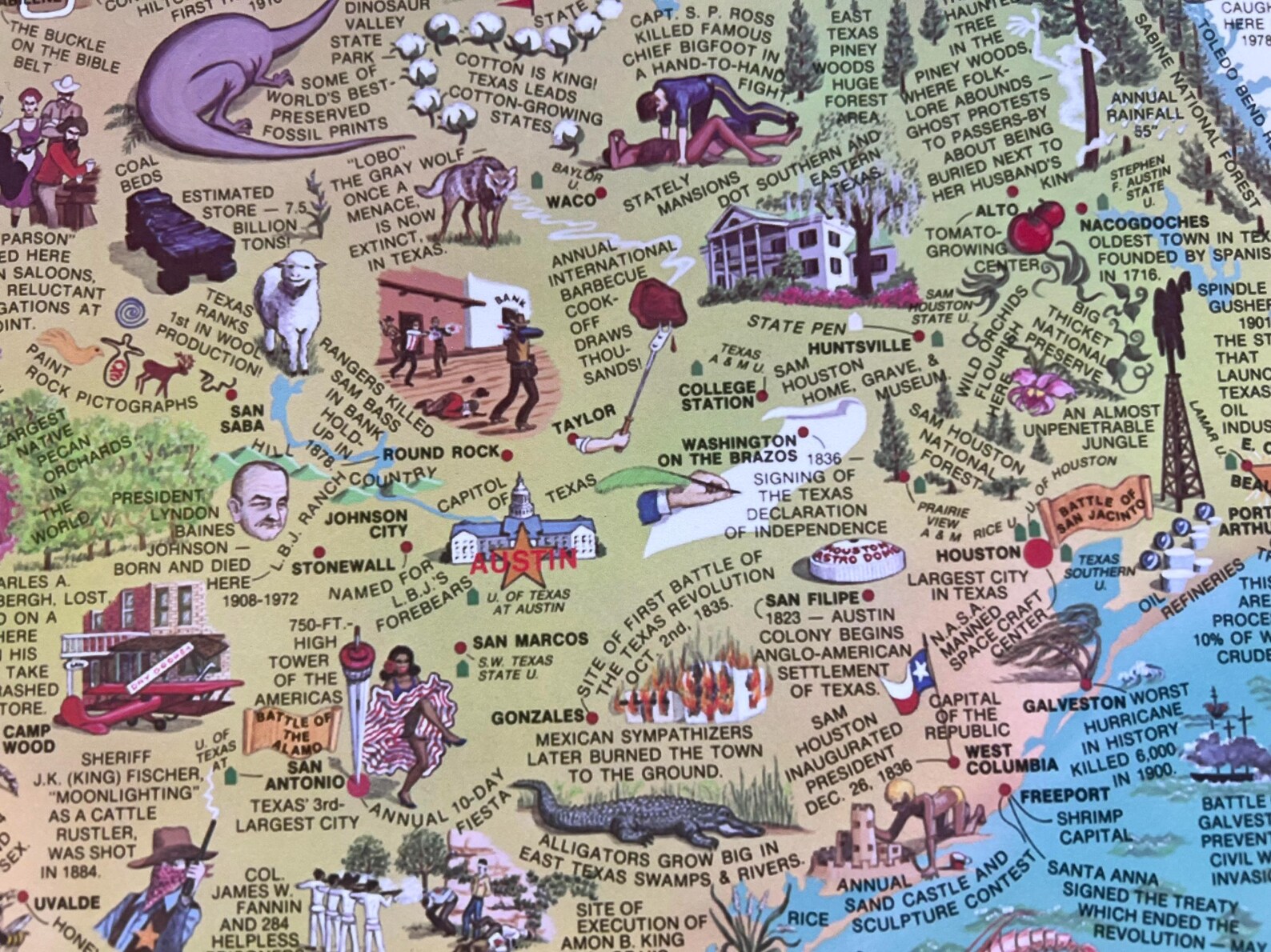 Beautiful Animated Illustrated Map of Old Texas History, Makes a Great ...