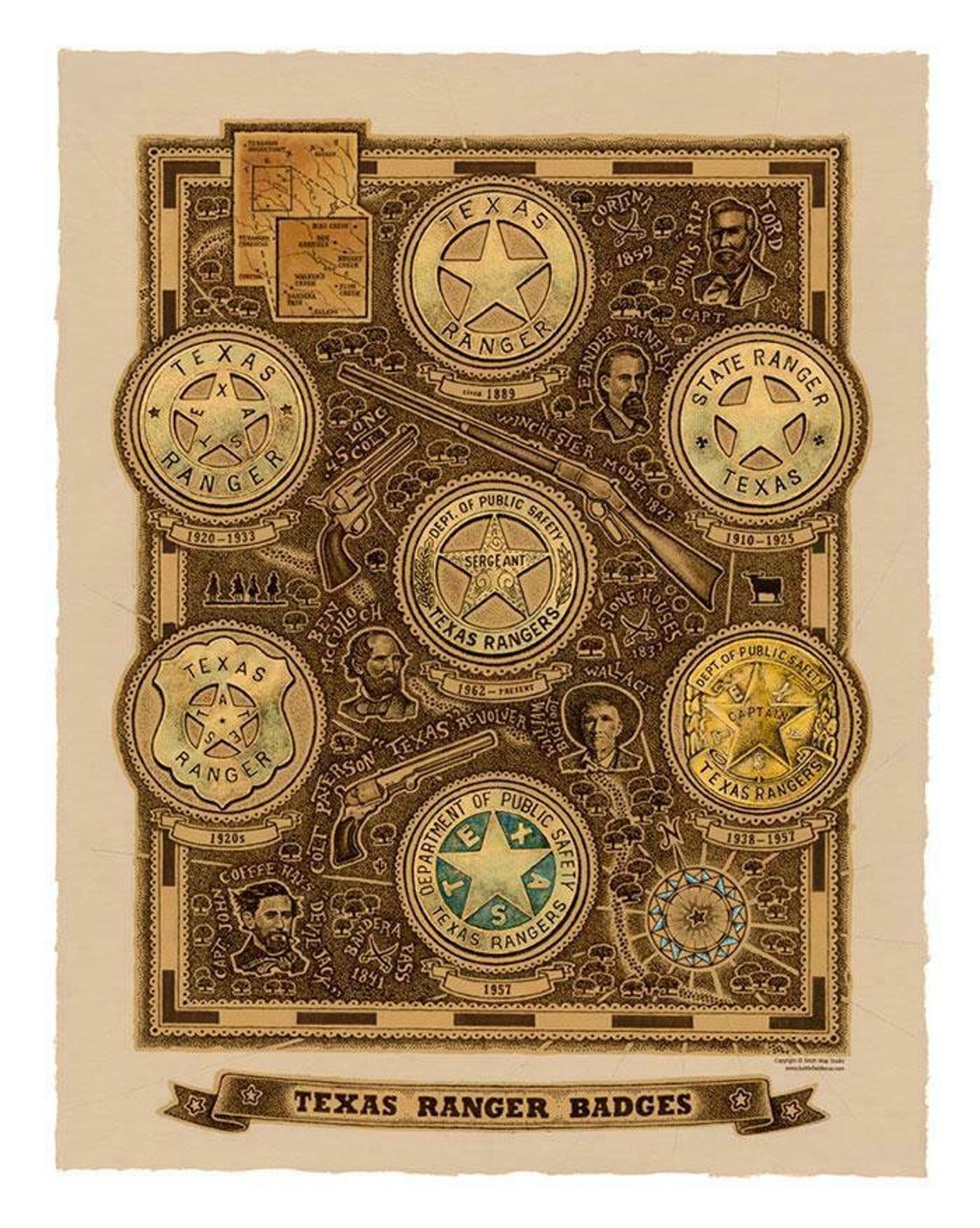Texas Ranger Badges History Art Print -famous Texas Lawmen - Etsy