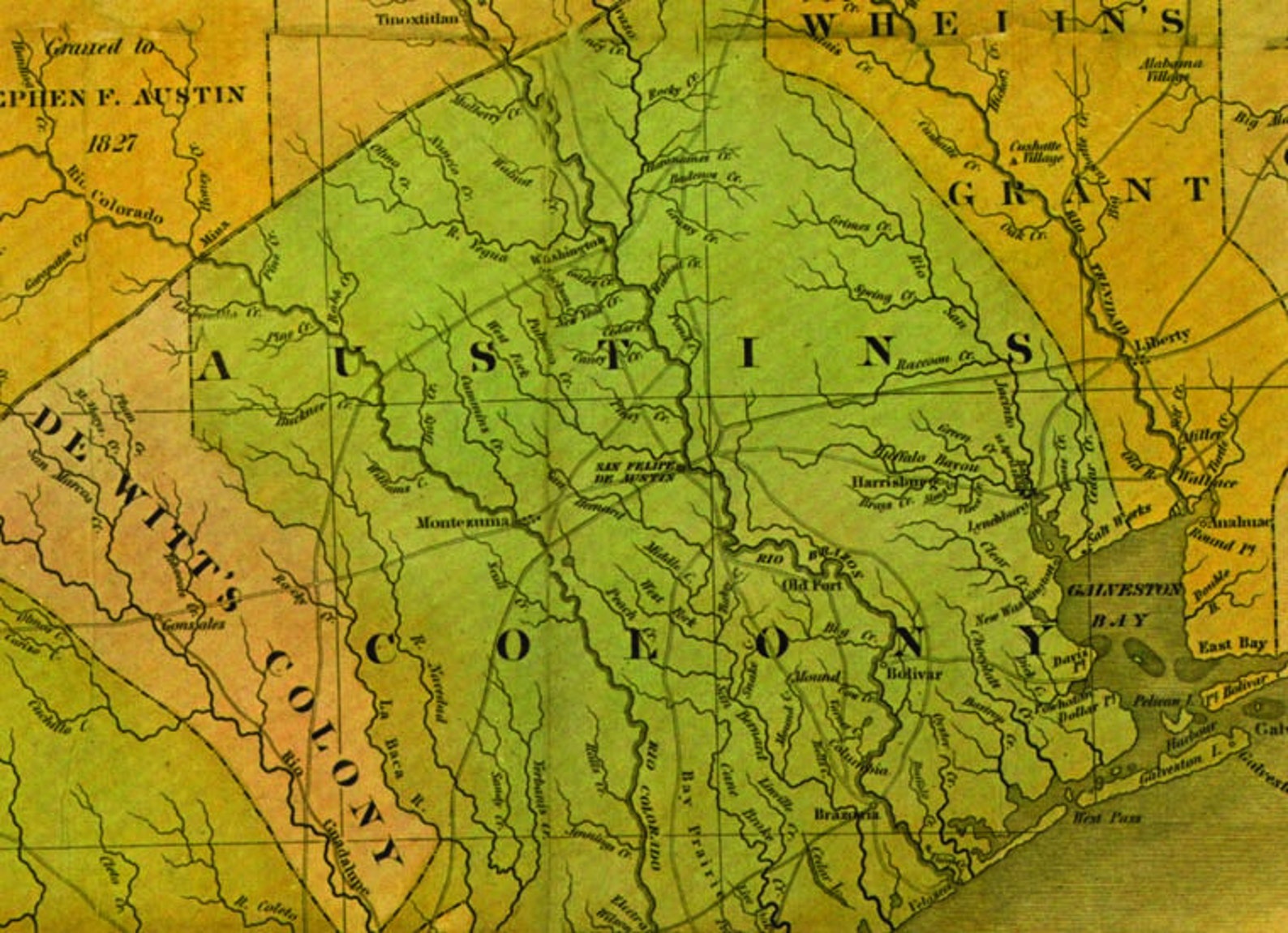 Republic of Texas Map of Stephen F. Austin's 13 Colonies 1836 ...
