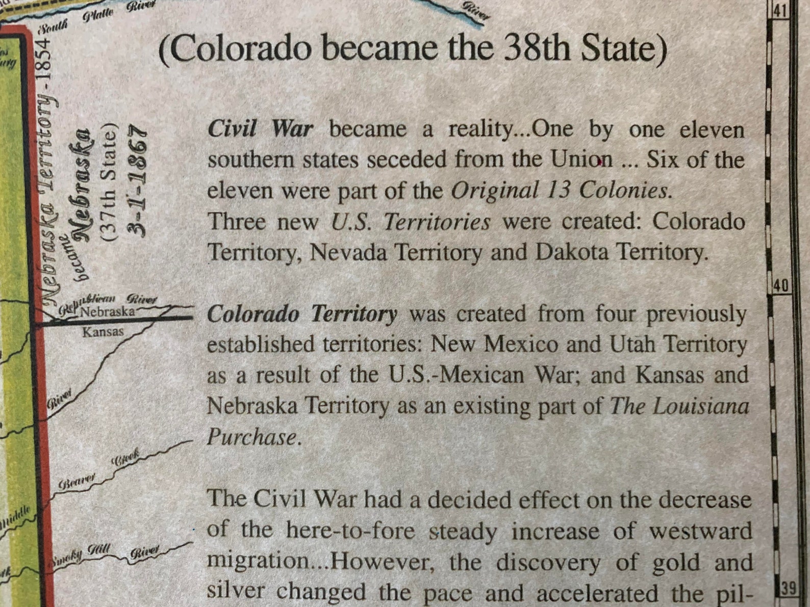 Territory of Colorado 1861 Old Map, Historical Notes, Modern Print - Etsy