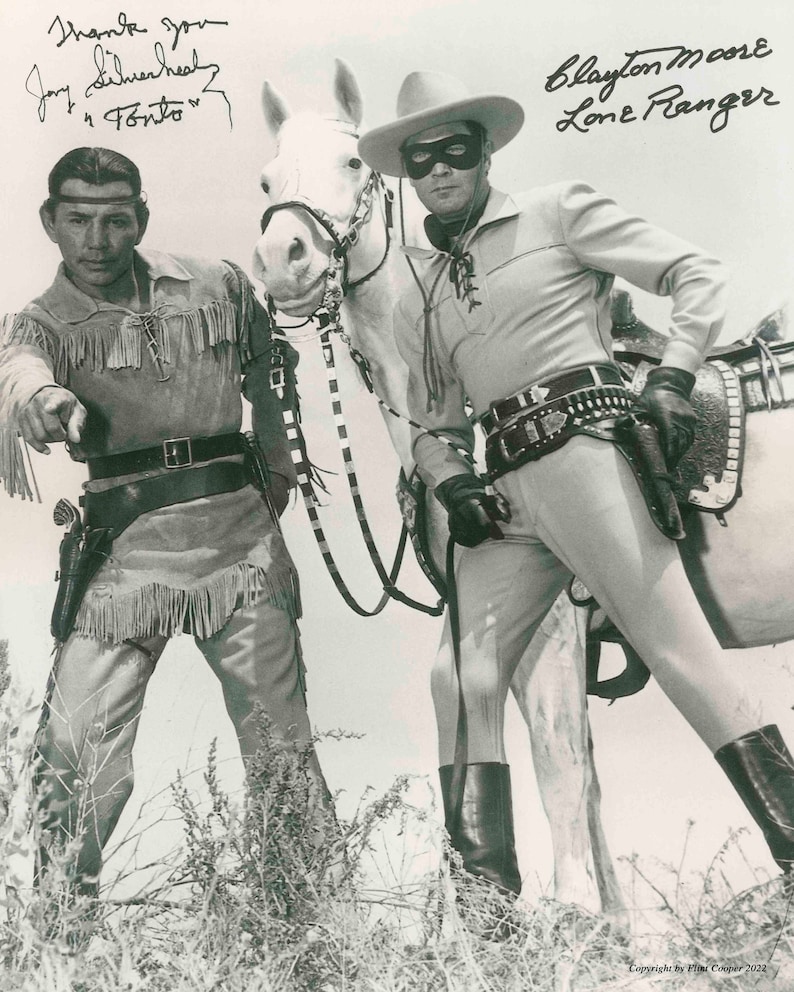 Autographed Lone Ranger & Tonto Picture Reproduction Print on Mat Board ...