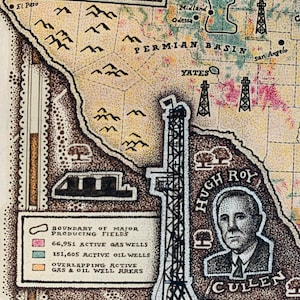 Texas Oil & Gas Map, Giclee Fine Art Paper, Permian Basin, Spindletop ...