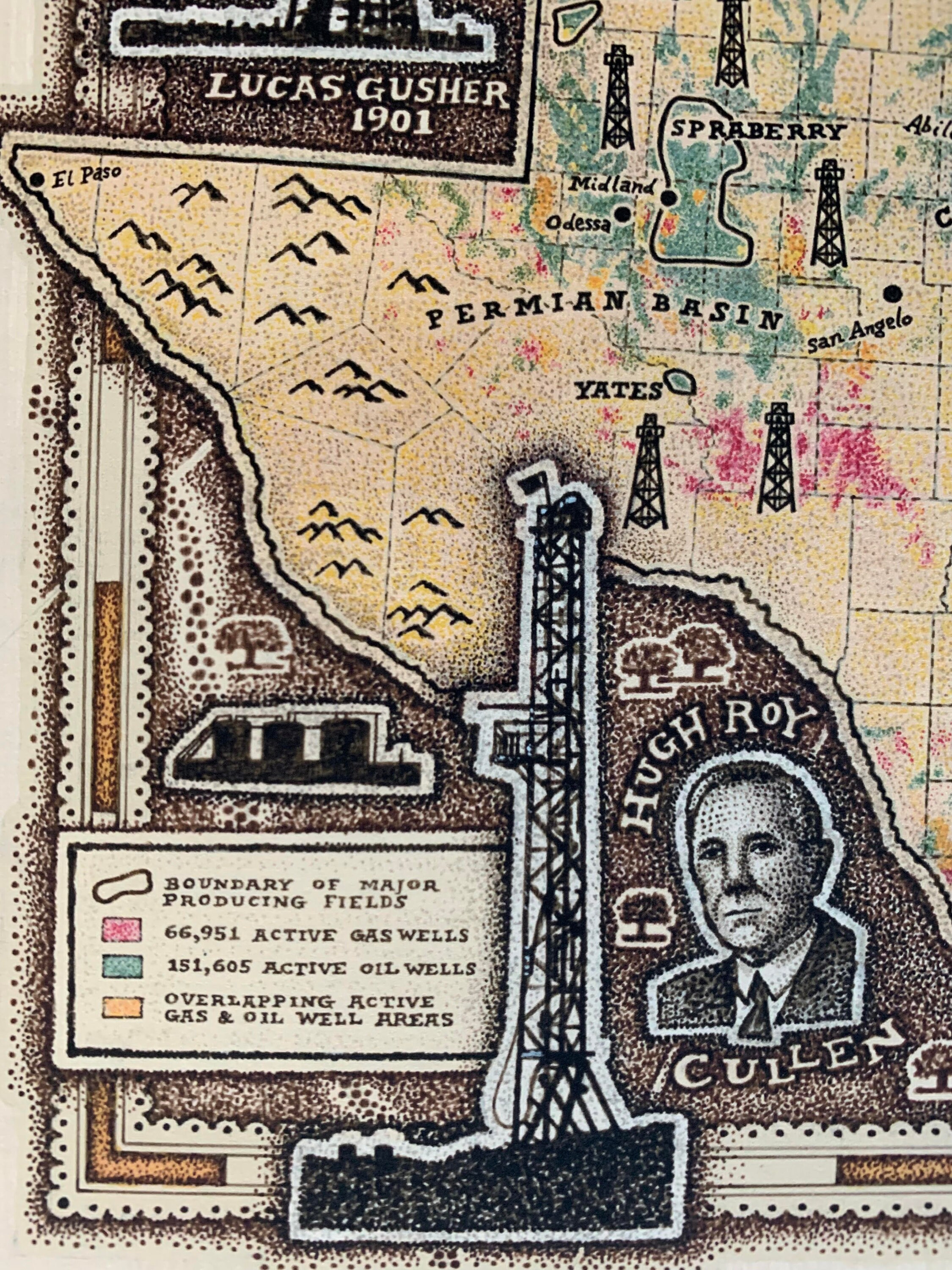 Texas Oil & Gas Map, Giclee Fine Art Paper, Permian Basin, Spindletop ...