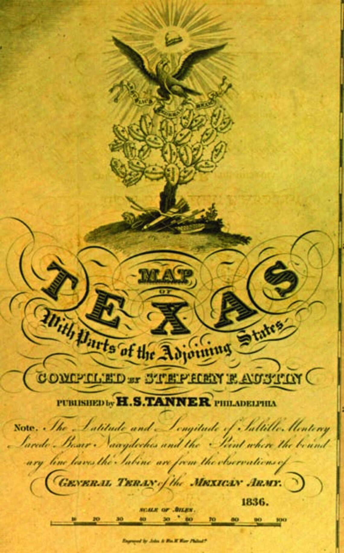 Republic of Texas Map of Stephen F. Austin's 13 Colonies 1836 ...