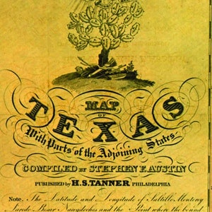 Republic of Texas Map of Stephen F. Austin's 13 Colonies 1836 ...