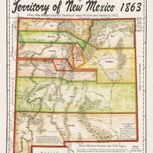 The United States Territory of New Mexico 1863 Historical Map, Old ...