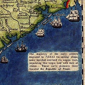 Republic of Texas Historical 1836 Map W Flag, Old, Indians- LARGE Size ...