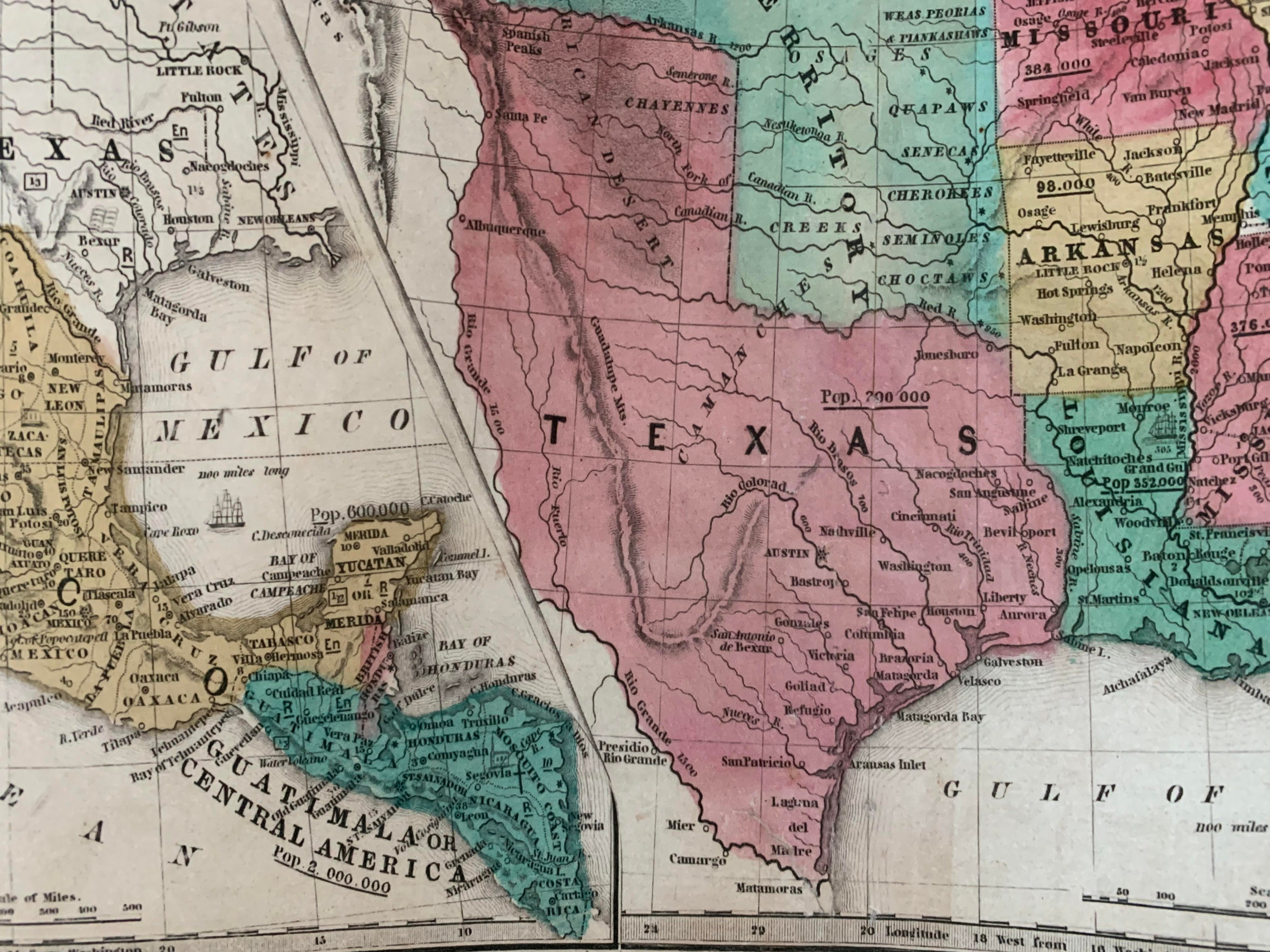 Old Antique 1839 Map of the United States, Republic of Texas & Indian ...