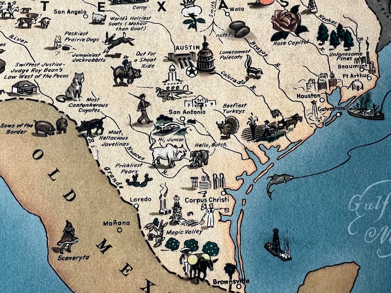 Vintage 1948 Official Texas Brags Map of Texas and North America ...