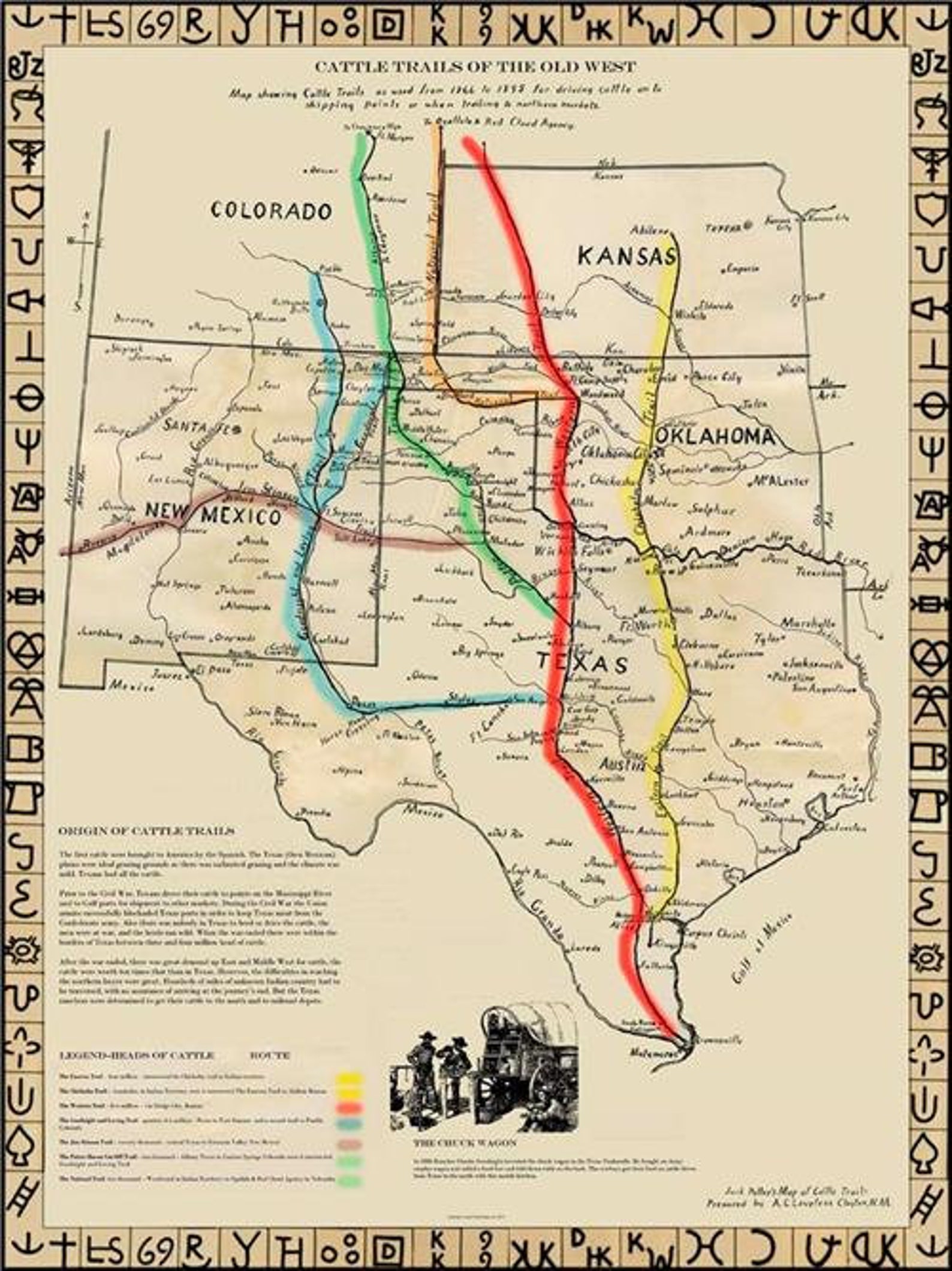 Cattle Trails of the Old West Map - Etsy