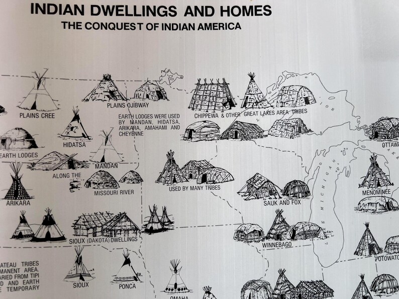 Indian Dwellings and Homes Map, the Conquest of Indian America - Etsy