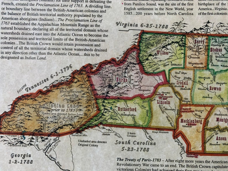 North Carolina Old Map Historical Notes Modern Print With - Etsy