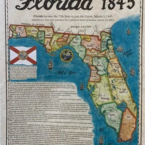 Old Florida 1845 Map, Historical Notes, Modern Print - Etsy
