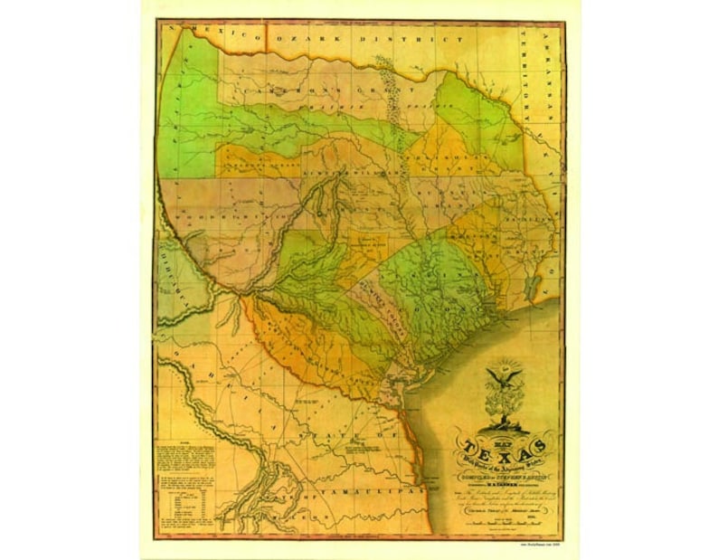Republic of Texas Map of Stephen F. Austin's 13 Colonies 1836 ...