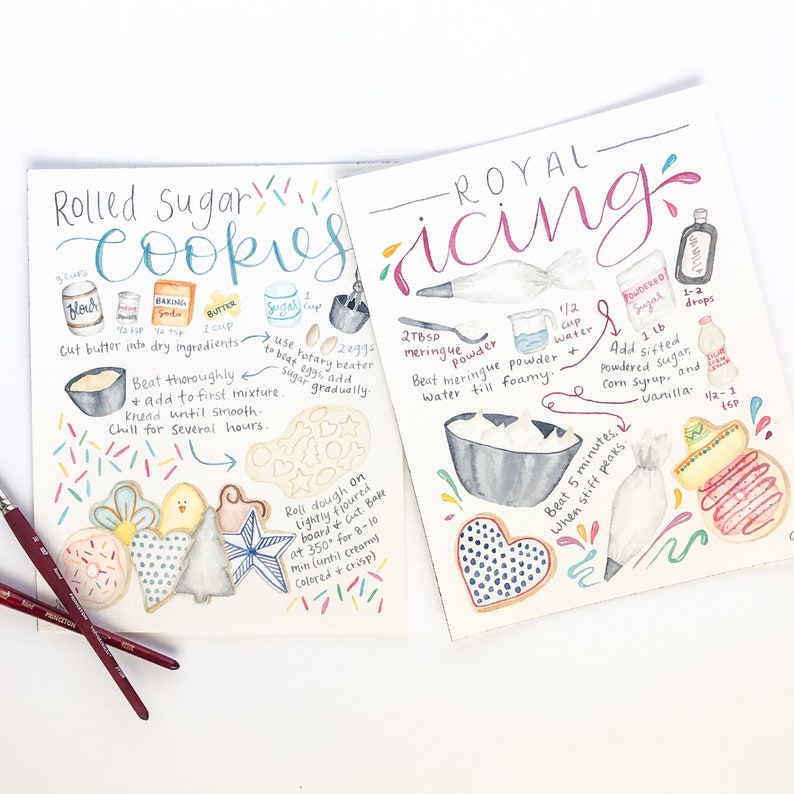 Illustrated Recipe - Custom Hand-painted Watercolor Recipe Art - Etsy