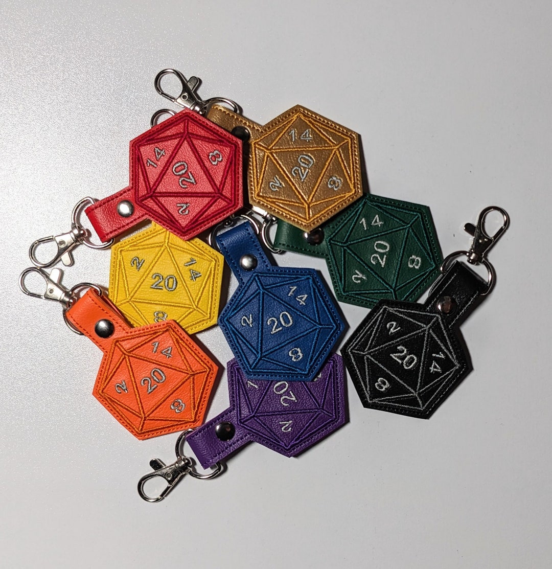 D20 Keychain, Embroidered Dice Clip on Keyfob, Gamer Gift - Etsy