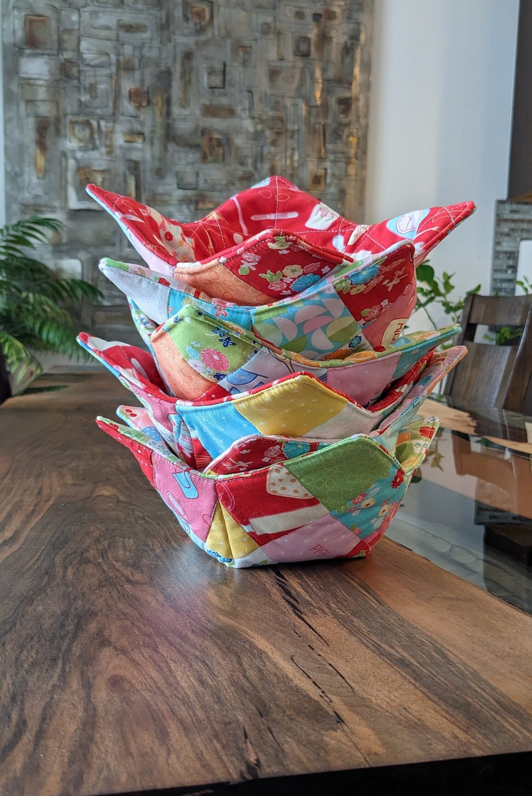 Patchwork Bowl Cozy Retro Kitchen Bowl Koozie Reversible - Etsy