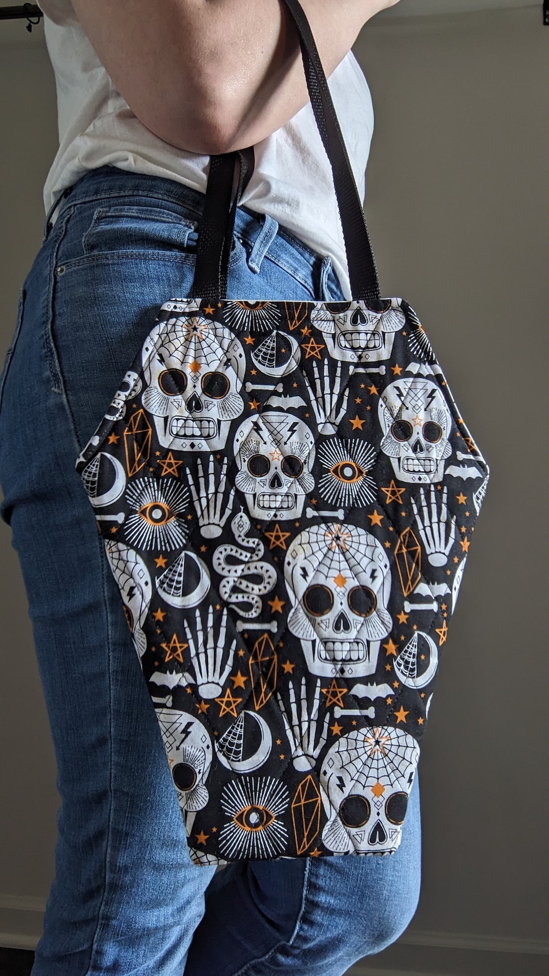 Quilted Coffin Tote Bag: Gothic Skull Print Purse - Etsy