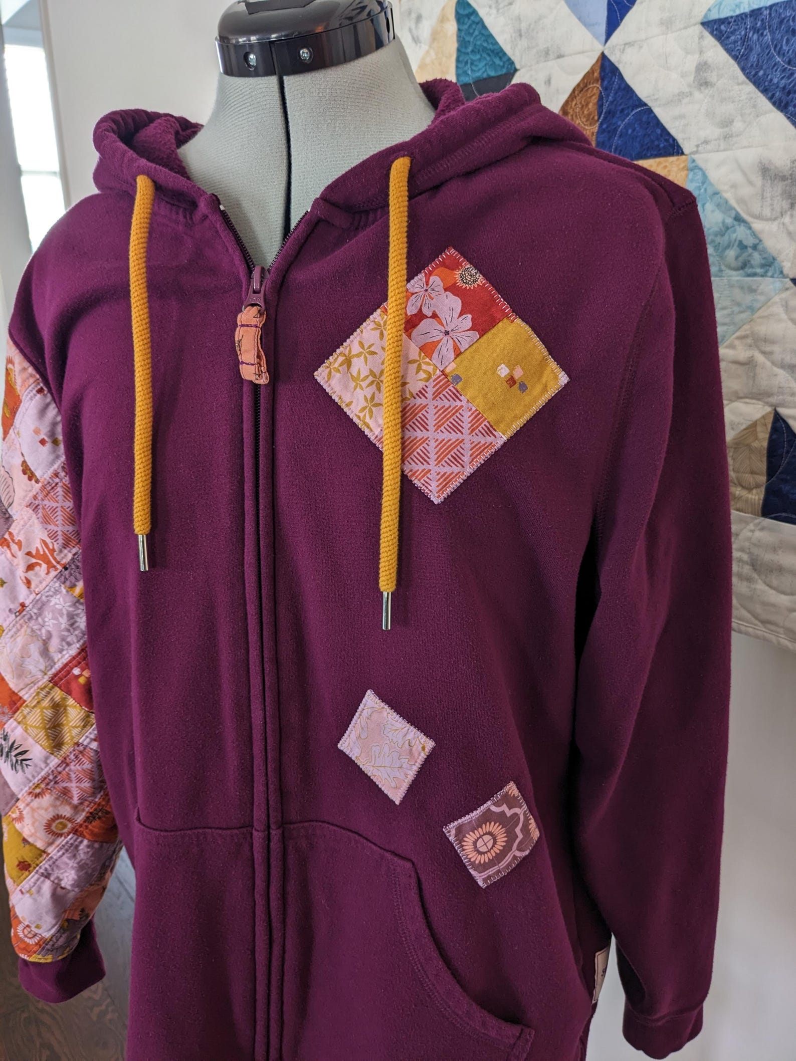 Purple Quilted Patchwork Hoodie, Upcycled Thrifted Clothing, Fall Color ...
