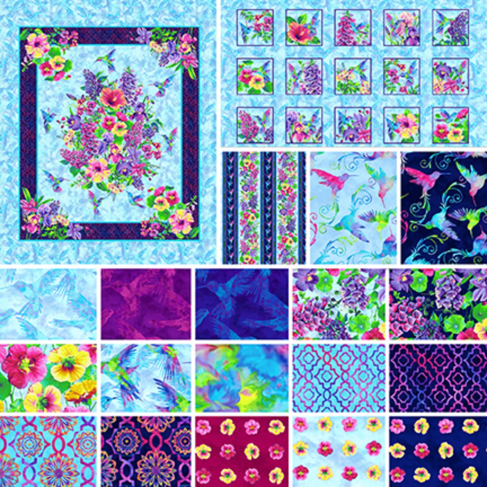 Studio E: Hummingbird Heaven Panel Sky Blue Sewing Quilting - Etsy