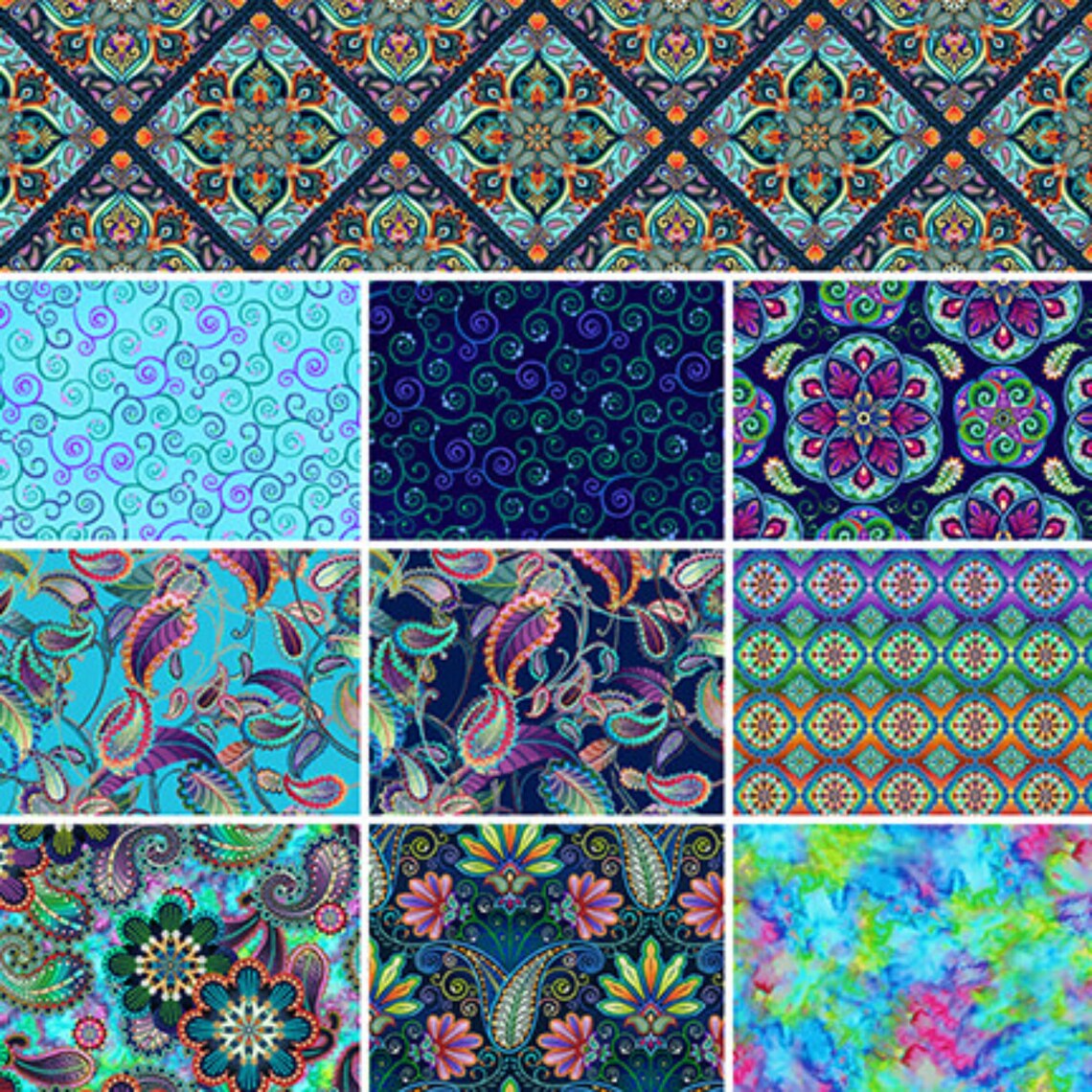 Blooming Paisleys Large Medallion Allover Indigo Multi Fabric - Etsy