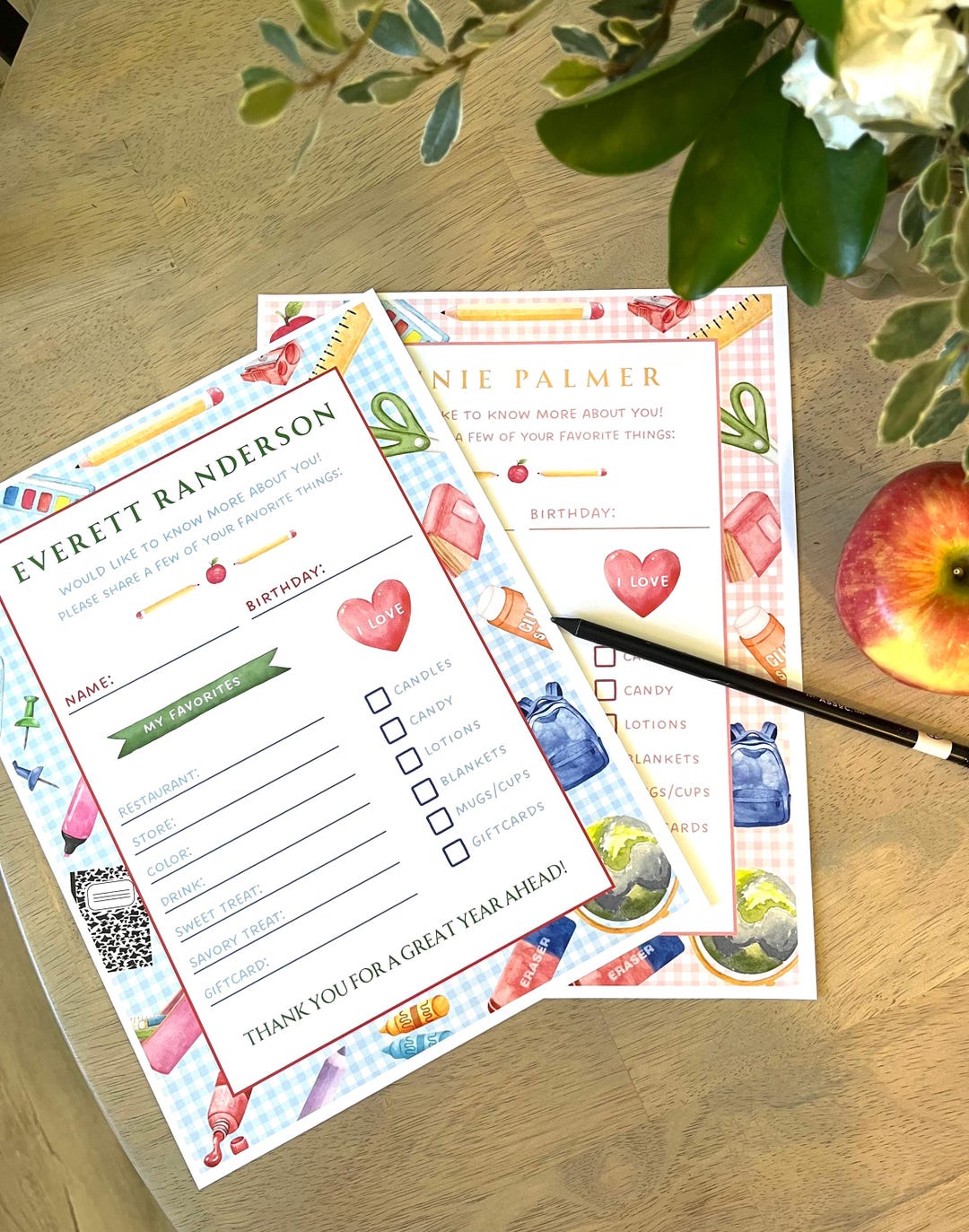 Personalized Teacher Favorites Printable: Back to School Questionnaire ...