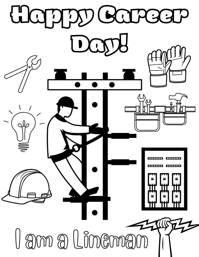 Career Coloring Sheet | Lineman| Print at Home - Etsy