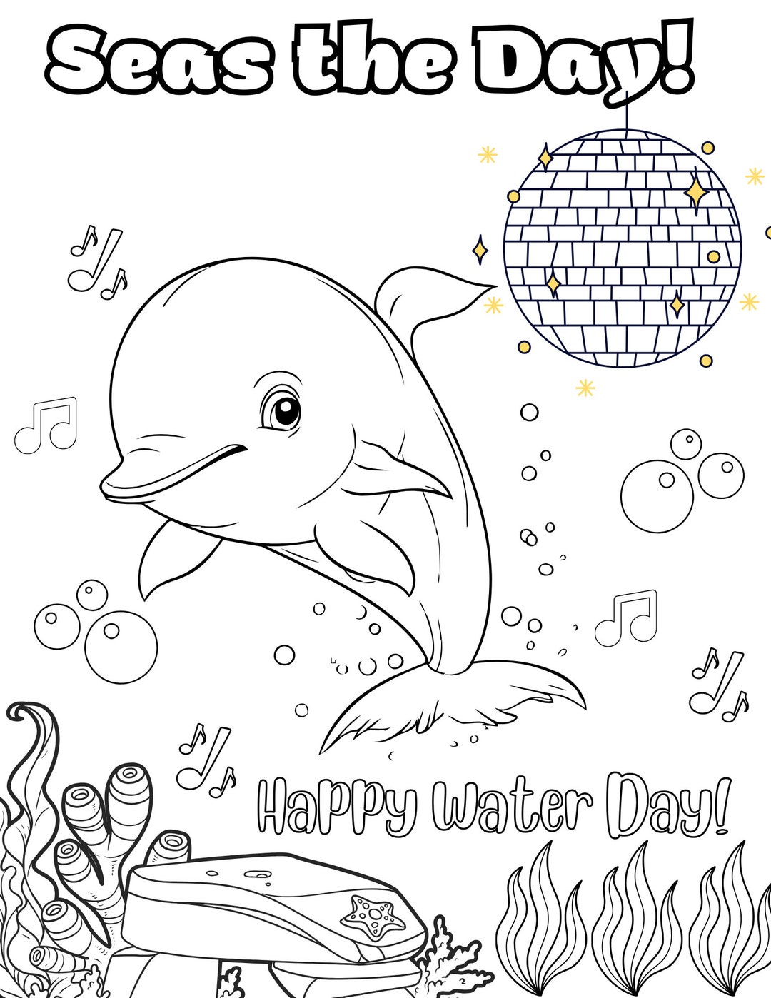 Personalized Dancing Animal Coloring Sheet | Dolphin | Print at Home - Etsy