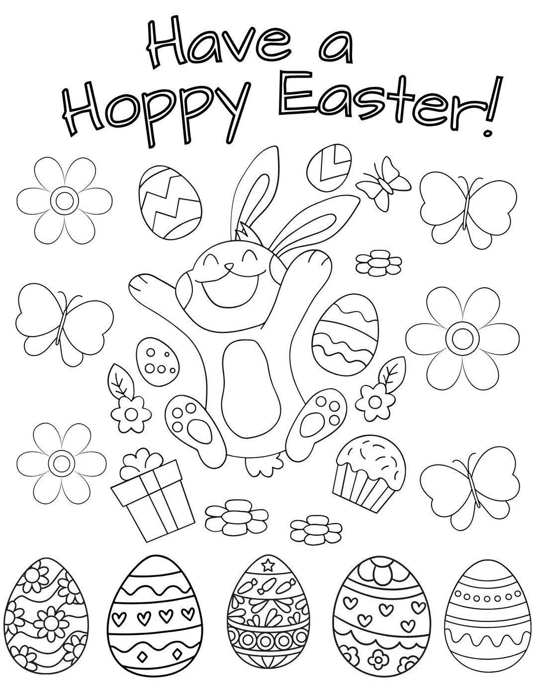 Hoppy Easter Coloring Sheet | Print at Home - Etsy