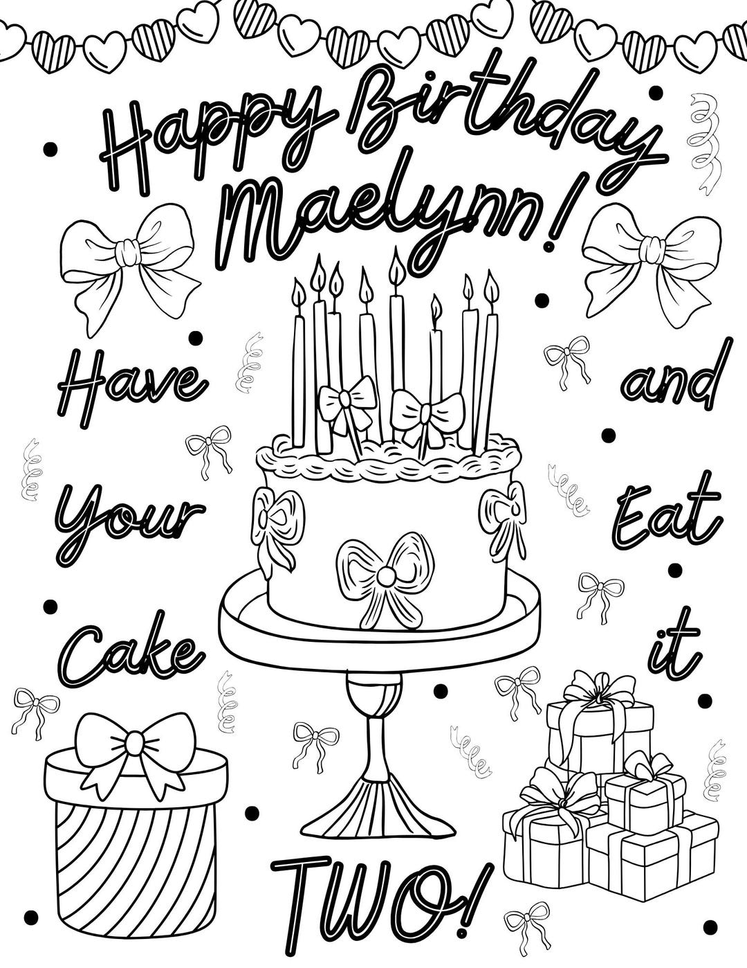 Personalized Have Your Cake & Eat It Two! Birthday Coloring Sheet ...