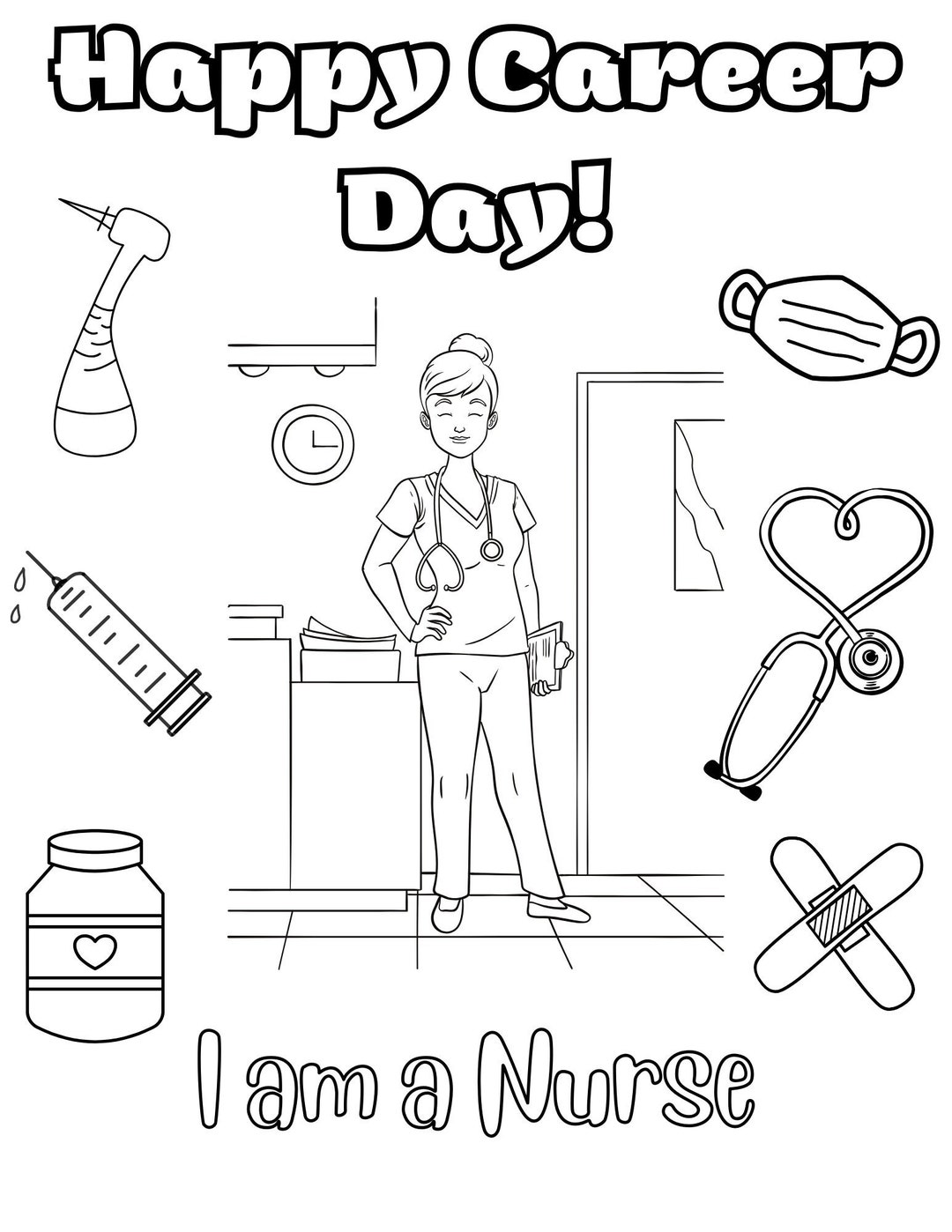 Career Coloring Sheet| Female Nurse | Print at Home - Etsy