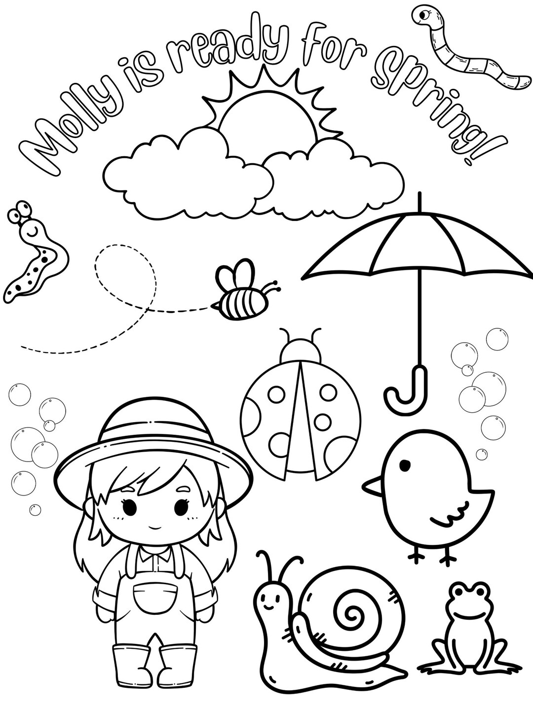 Personalized Spring Girl Coloring Sheet | Print at Home - Etsy